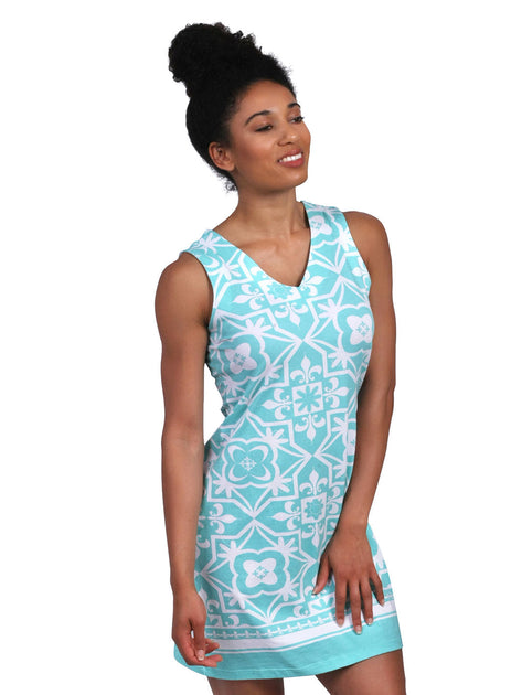 Sheila Shift Dress Aqua Fleur – AnaClare