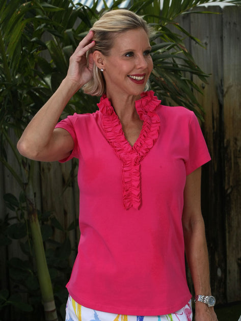Charlie Ruffle Short Sleeve Top Hot Pink – AnaClare